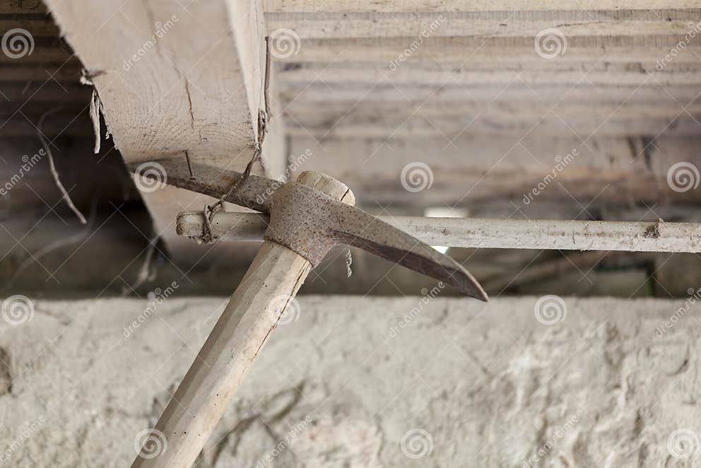 Old iron pickaxe stock photo. Image of punch, tools - 153324776