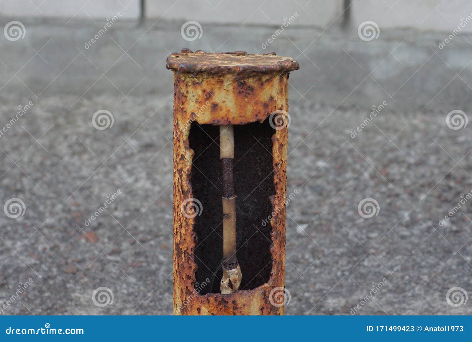Old Iron Pole in Brown Rust with a Hole Stock Image - Image of decorate ...
