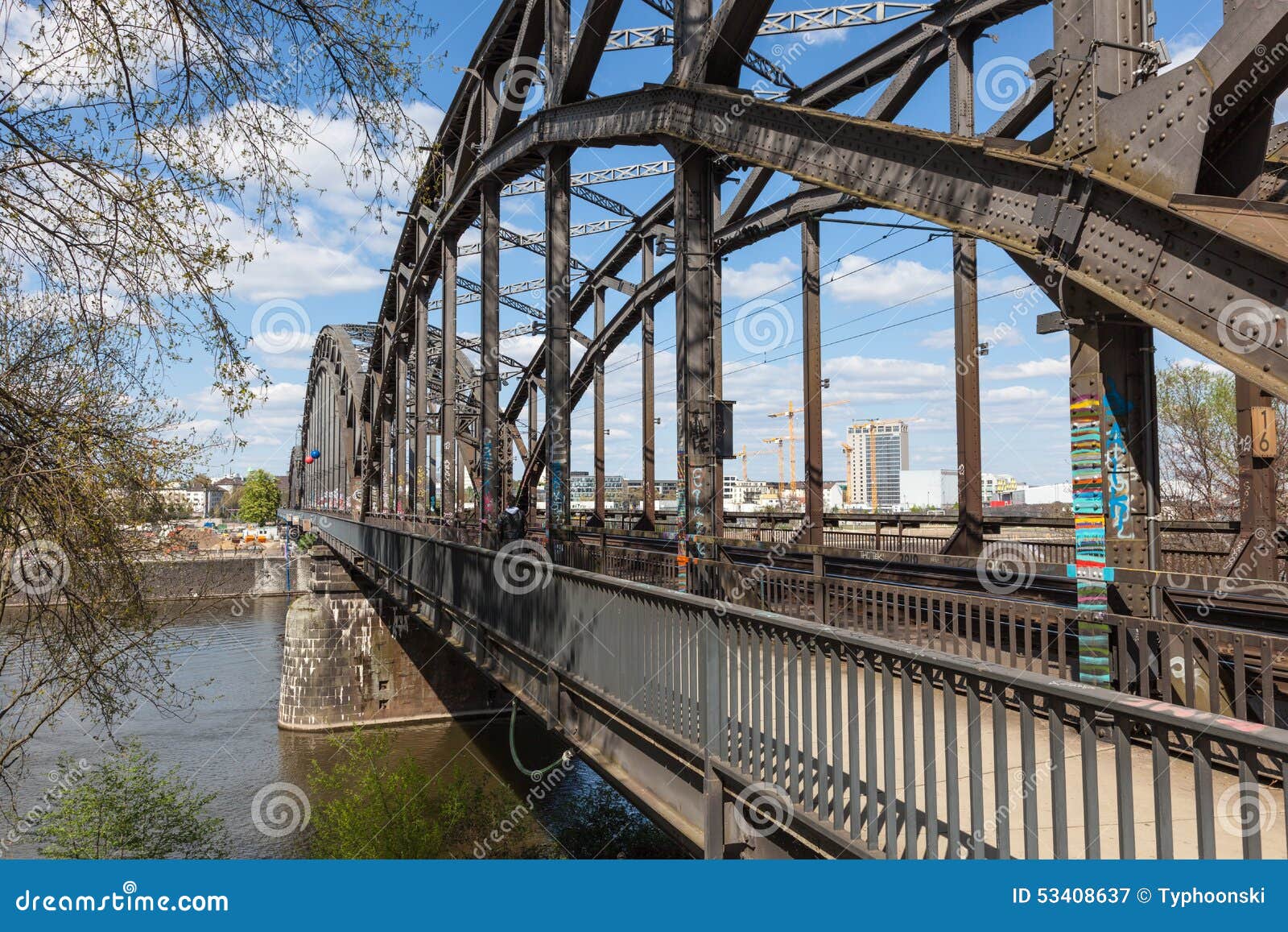 Old Iron Railroad Bridge in Frankfurt Stock Image - Image of river ...