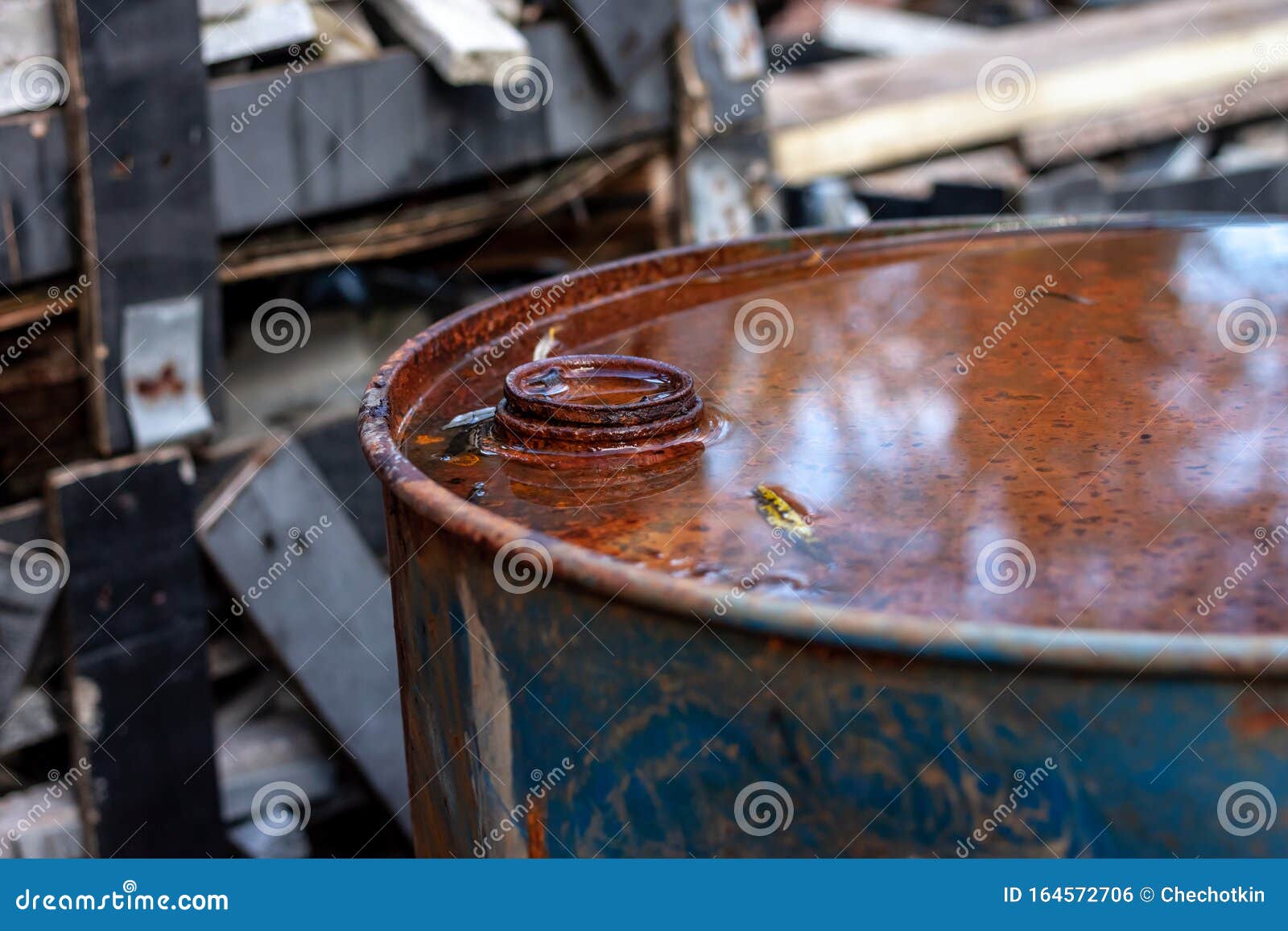 Old Iron Rusty Barrel among Trash on Dump Stock Photo - Image of ...