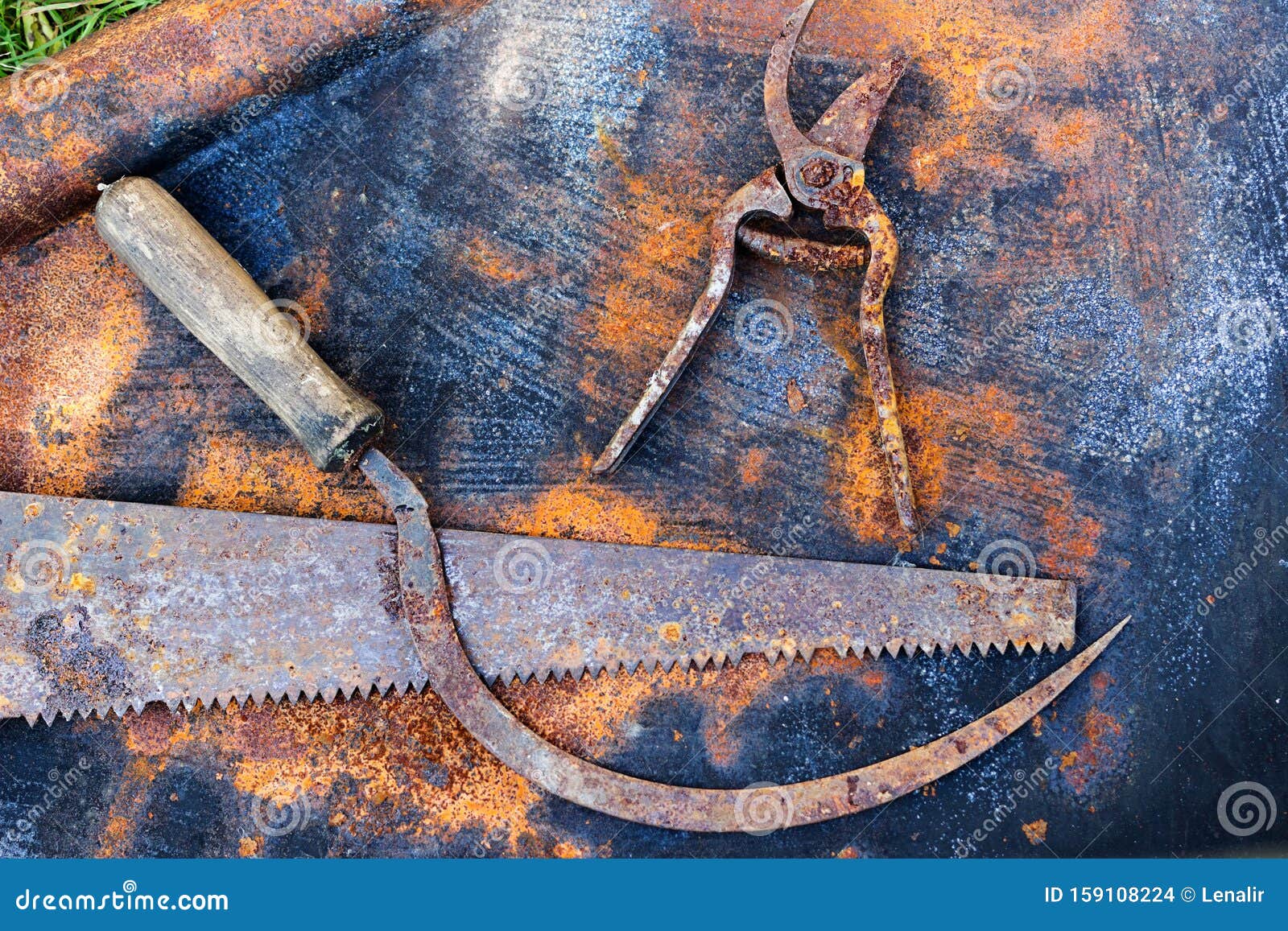 Rusty Tools on the Rusty Sheet Stock Photo - Image of secater, hook ...