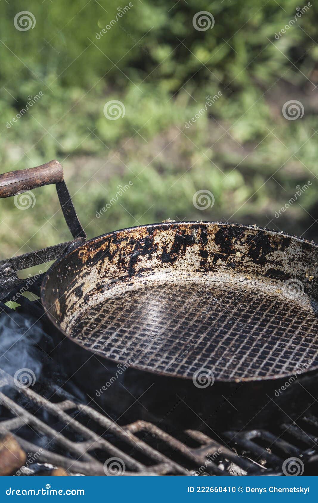 Old Iron Skillet on the Fire. Brazier. Field Cooking Stock Photo ...