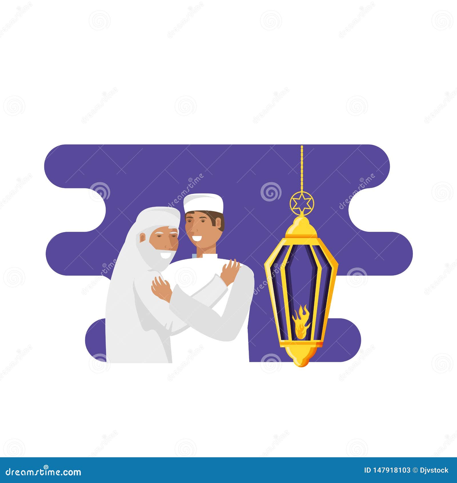 Old Islamic Man with Son and Lantern Stock Illustration - Illustration ...