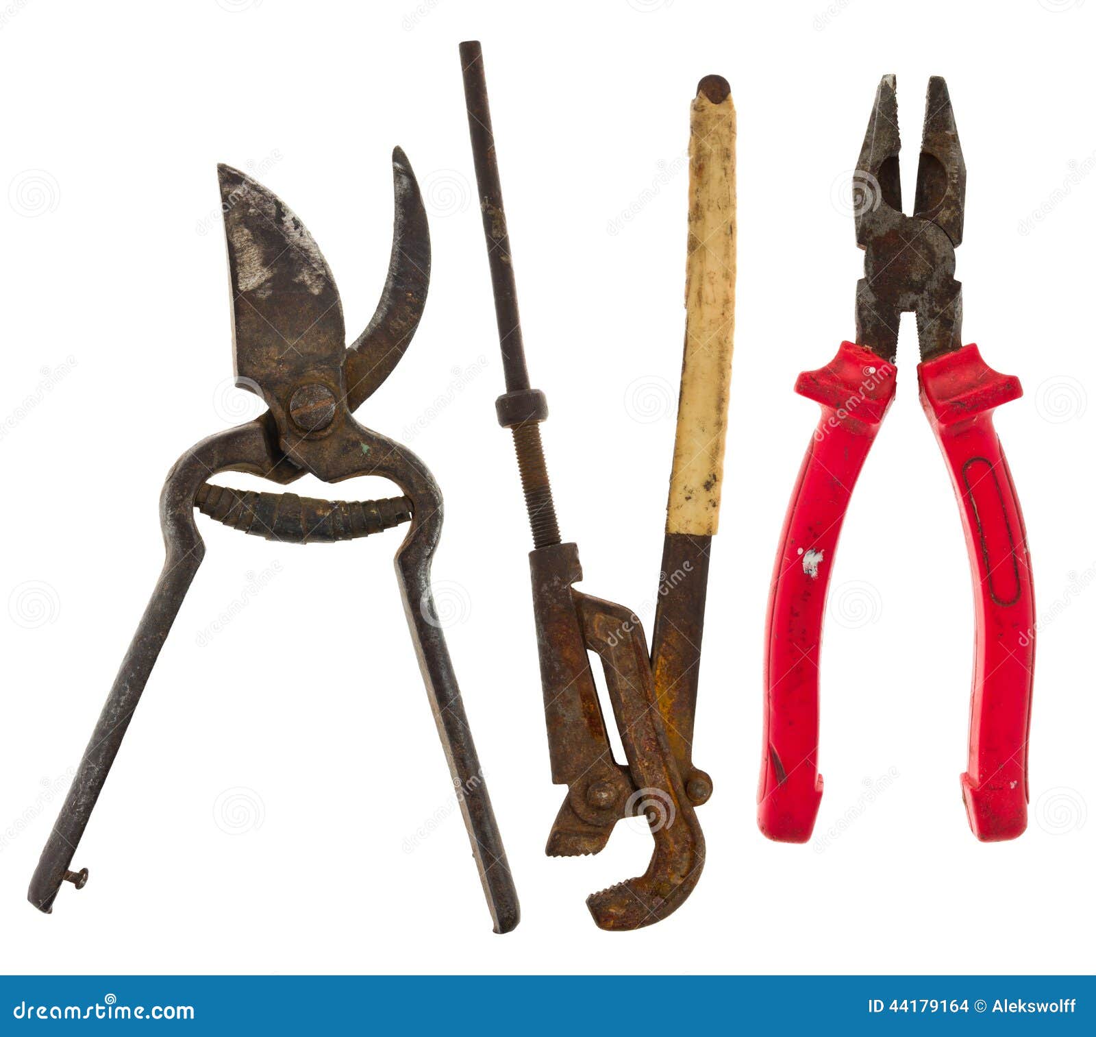 Old Isolated Tools:adjustable Wrench, Pliers, Scissors for Metal Stock ...