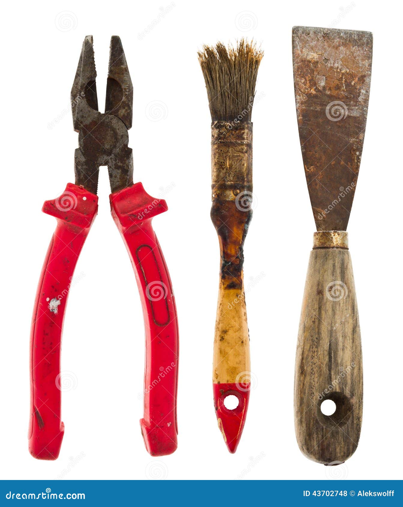 Old Isolated Tools:putty Knife, Pliers, Brush Stock Photo - Image of ...