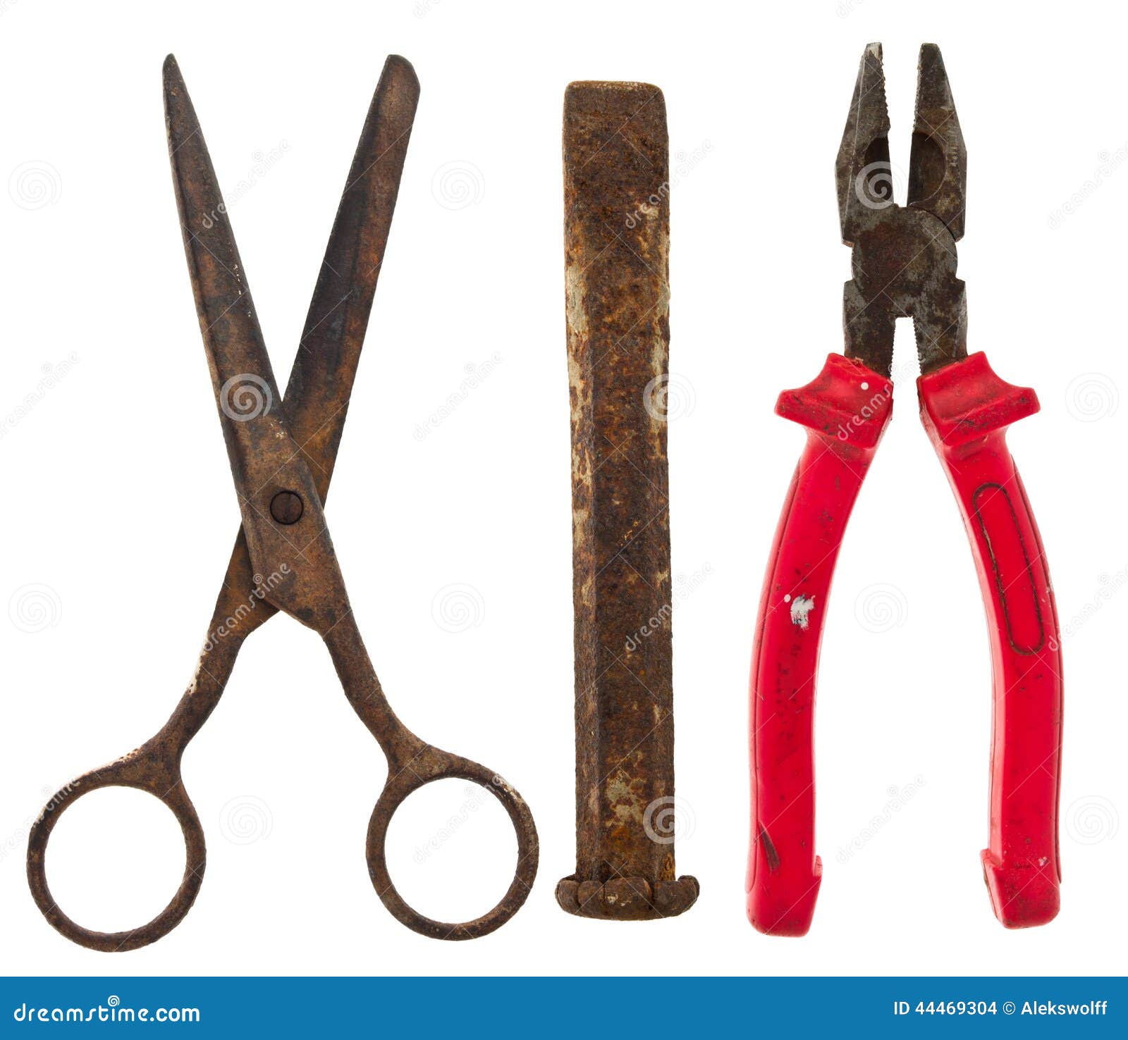 Old Isolated Tools:scissors, Chisel, Pliers Stock Photo - Image of hand ...