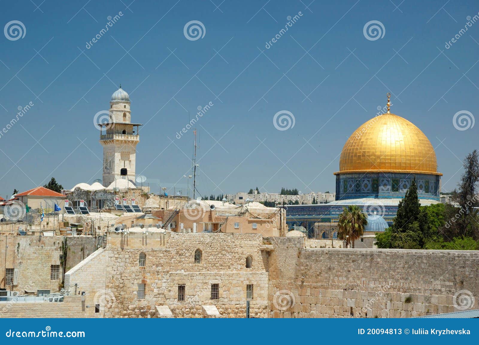 Old Jerusalem-wailing Wall and Omar Mosque Stock Image - Image of ...