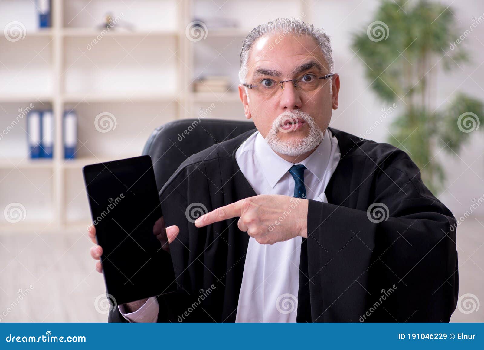 Old Male Judge Working in Courthouse Stock Image - Image of computer ...