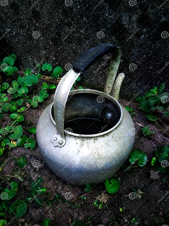 An Old Kettle with the Brick Wall Stock Image - Image of white ...