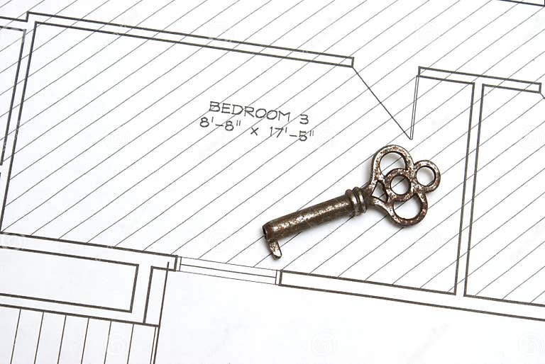 Old Key and Blueprints stock photo. Image of business - 20515736