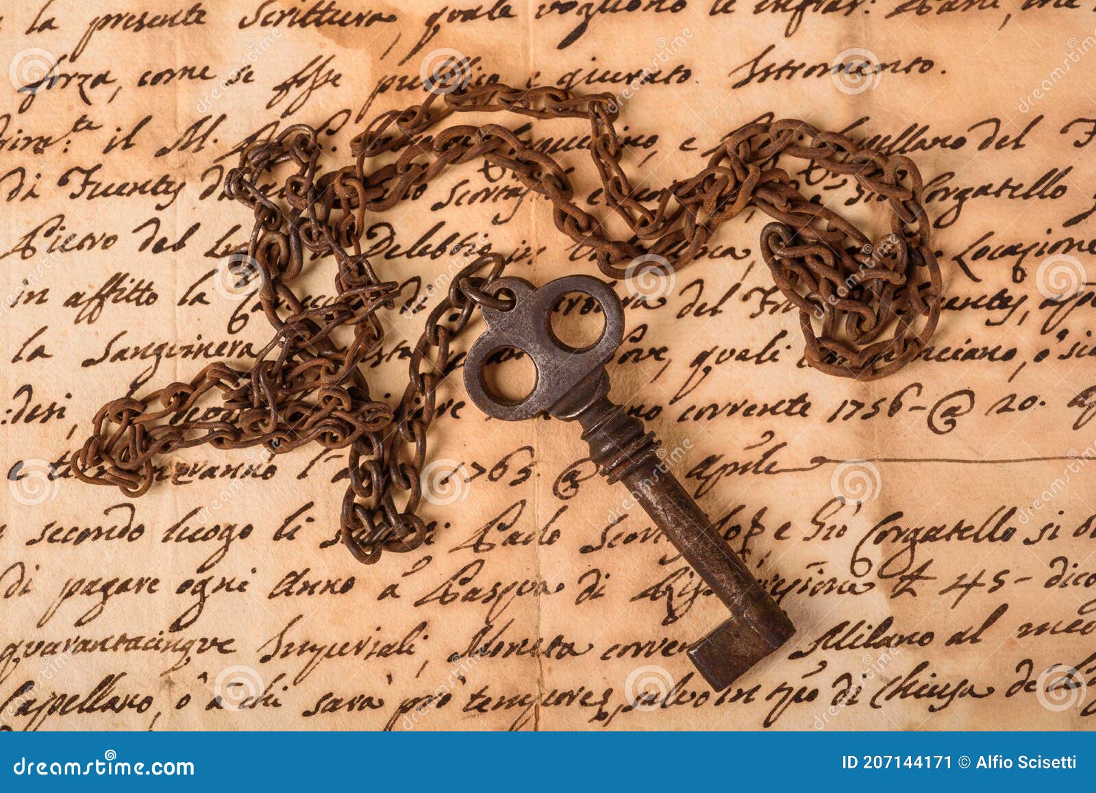 Old key with chain stock image. Image of aged, chain - 207144171