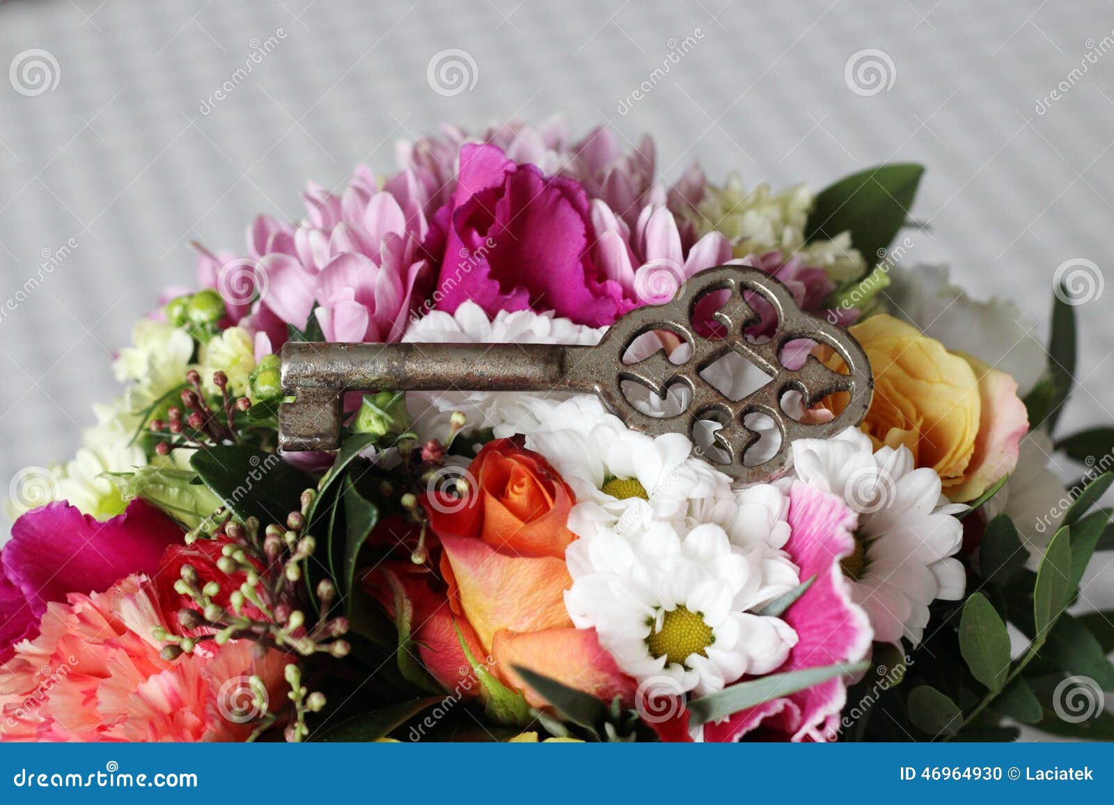 Old key on the Flowers stock photo. Image of date, carnation - 46964930