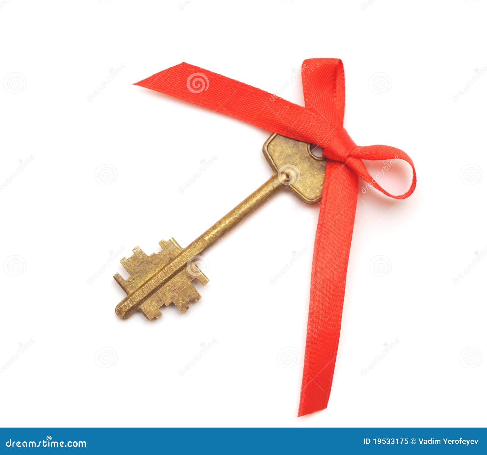 Old key with red ribbon stock image. Image of weathered - 19533175