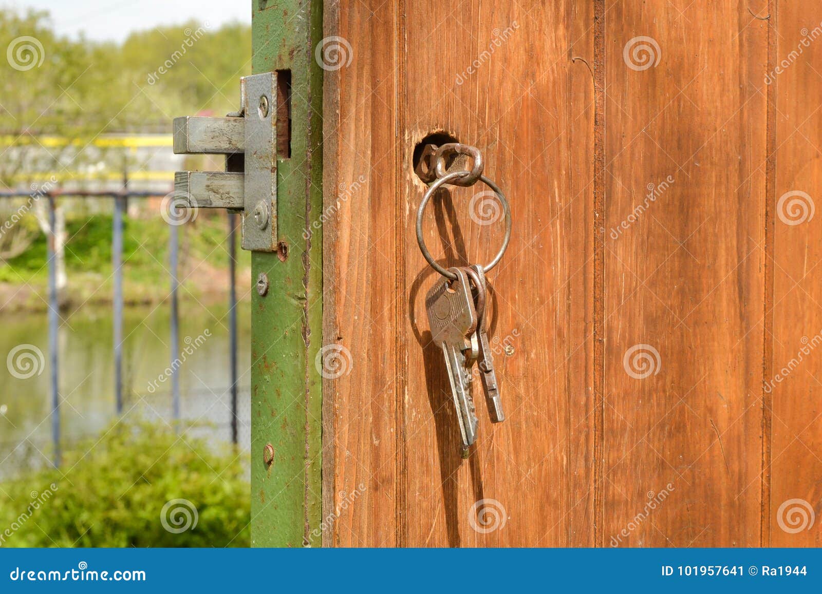 Old Keys Hanging in the Door Lock Stock Image - Image of antique, lock ...