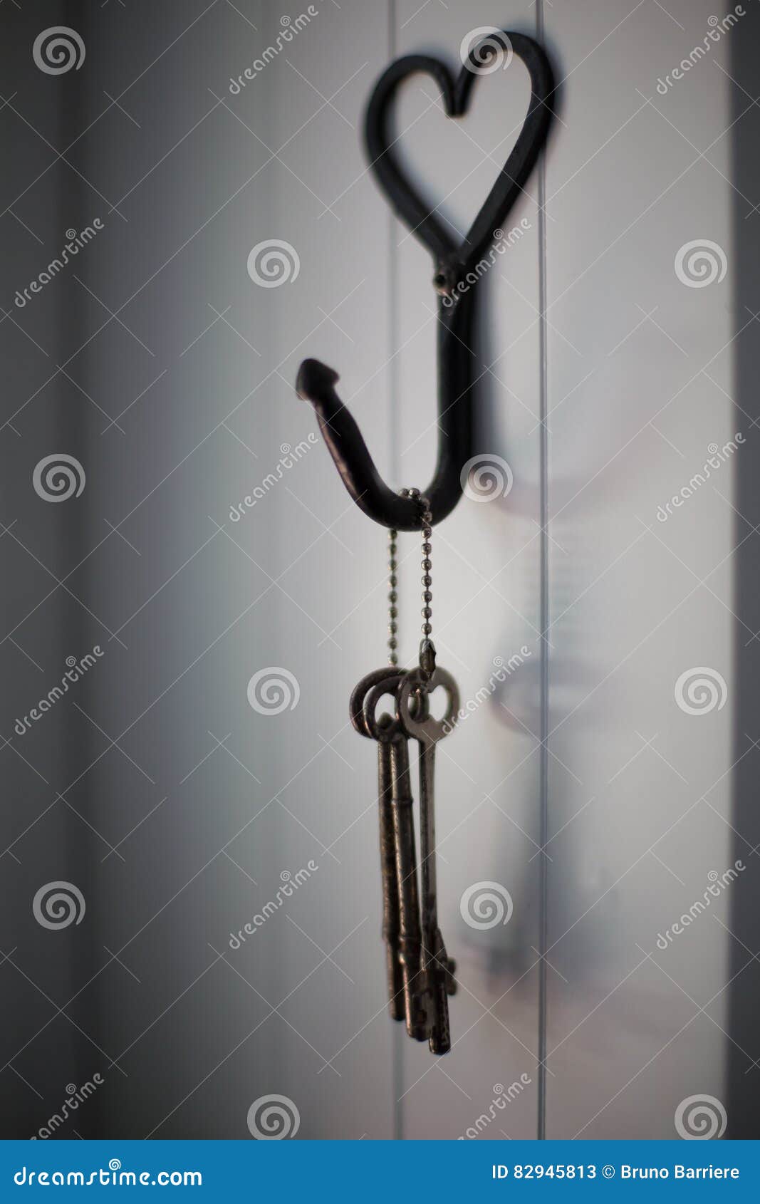 Old Keys Hanging on a White Wall. Stock Image - Image of white, house ...