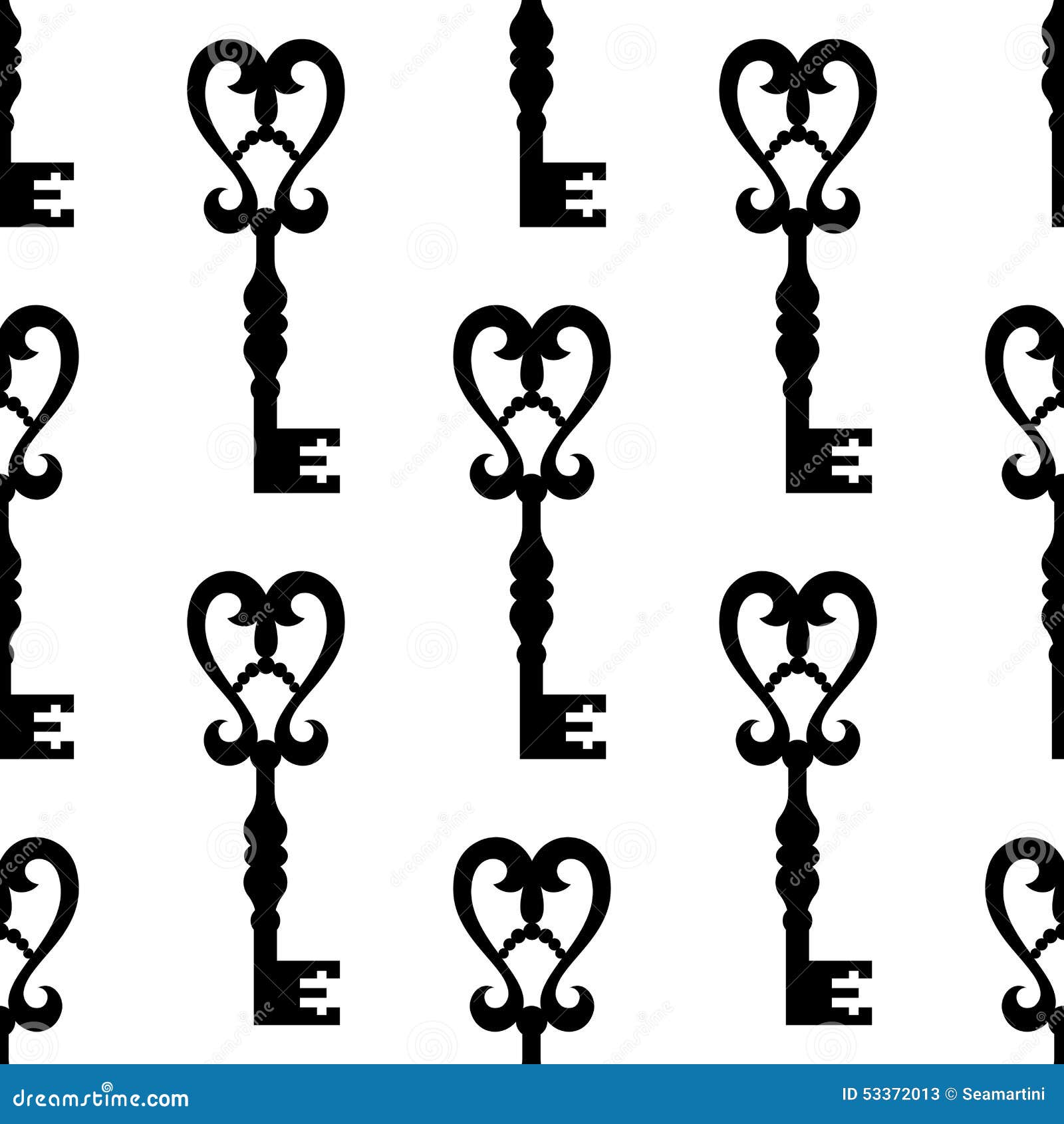 Old Keys with Heart Shape Seamless Pattern Stock Vector - Illustration ...