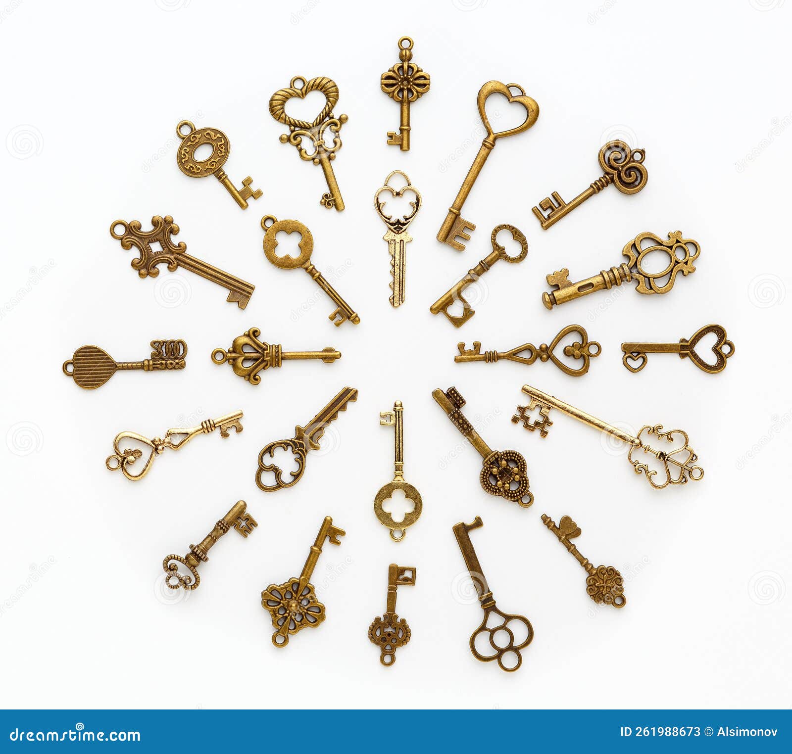 Old Keys Laid Out in a Circle Shape on White Background Stock Image ...
