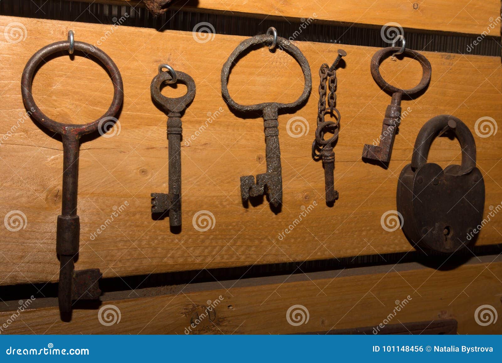 Old Rusty Keys and Locks Made of Iron Stock Photo - Image of wooden ...