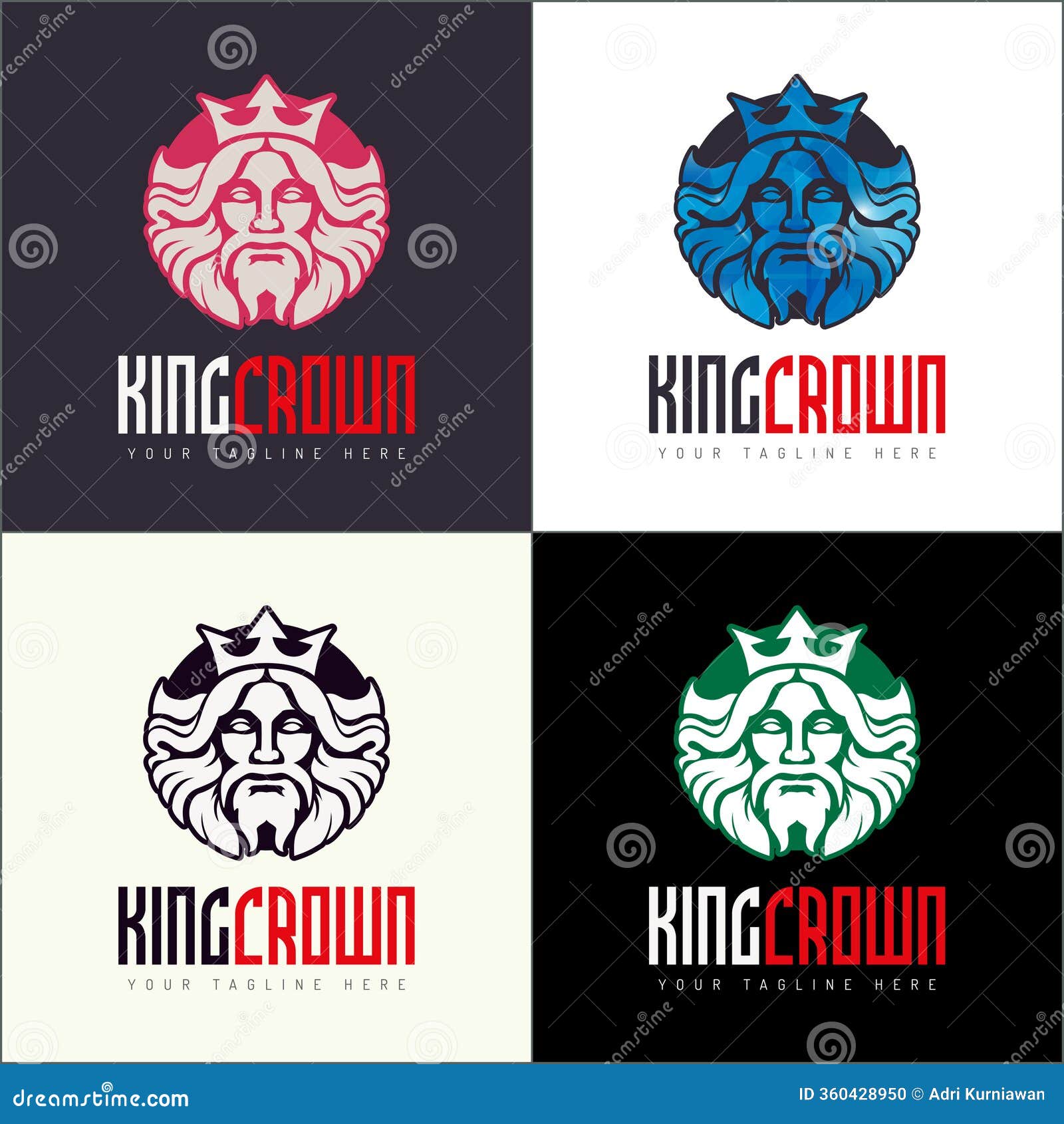 Old King Crown Face Head Logo Set Design Template Stock Vector ...