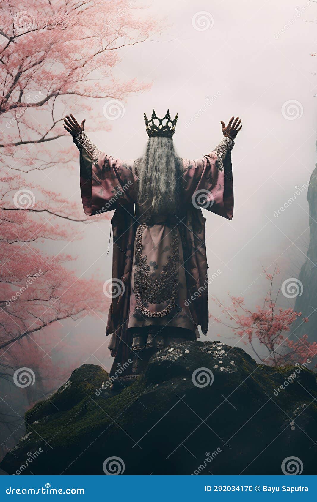 The Old King Raises His Hand on the Stone, Ai Generative Stock ...