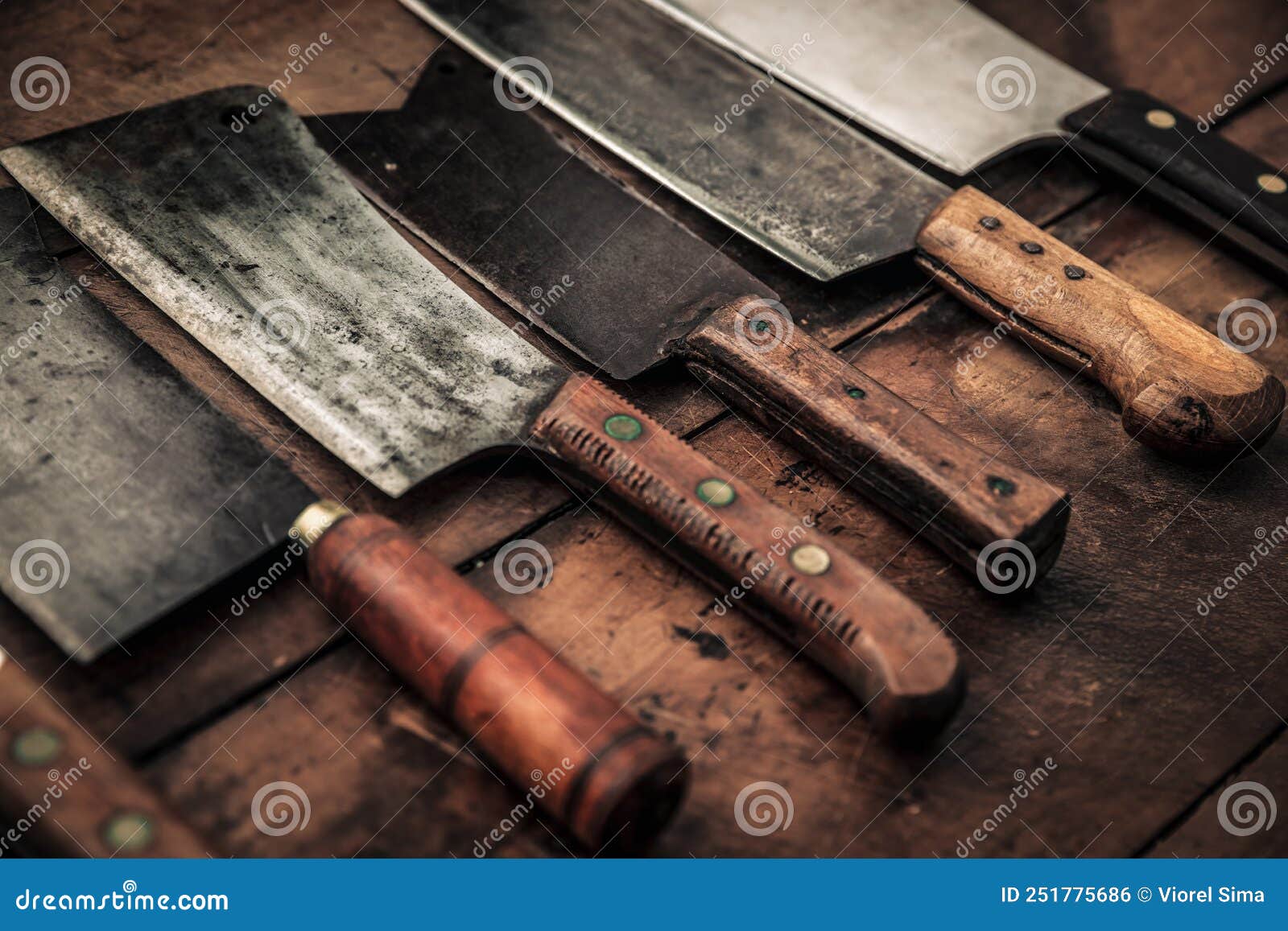 Old Kitchen Collection of Different Types of Meat Butchers Stock Photo ...