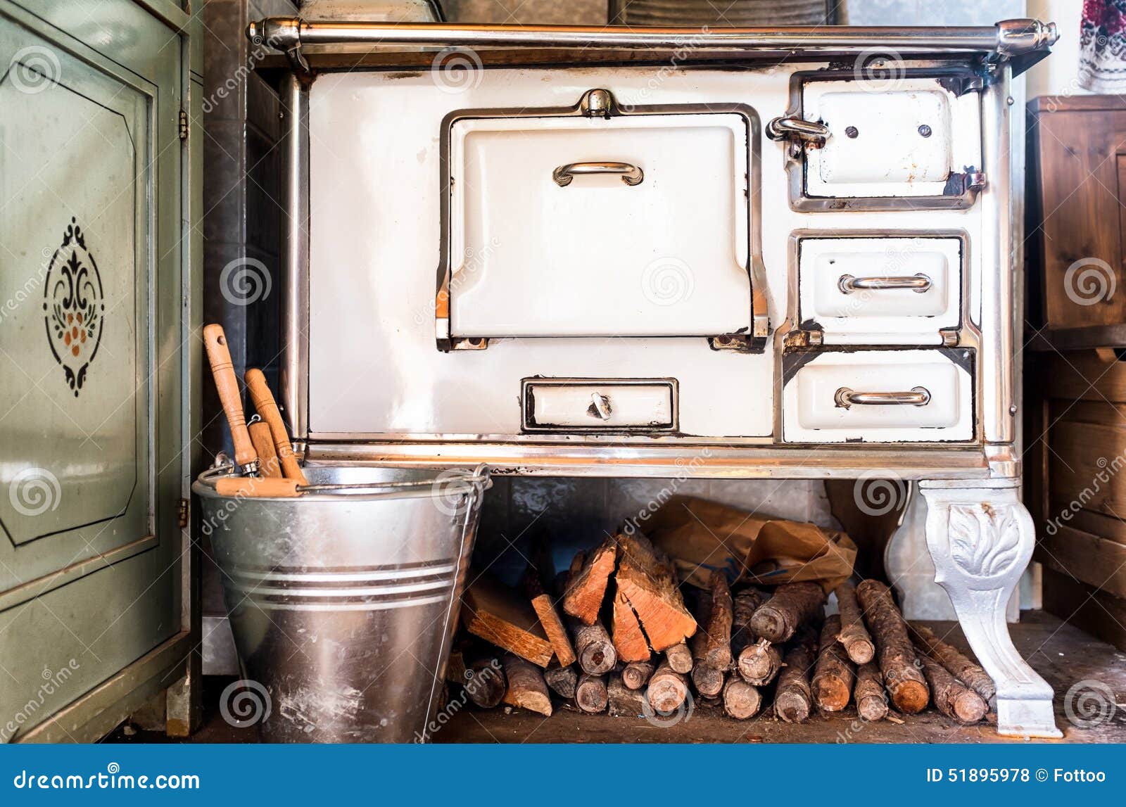 Old kitchen stock photo. Image of interior, firewood - 51895978