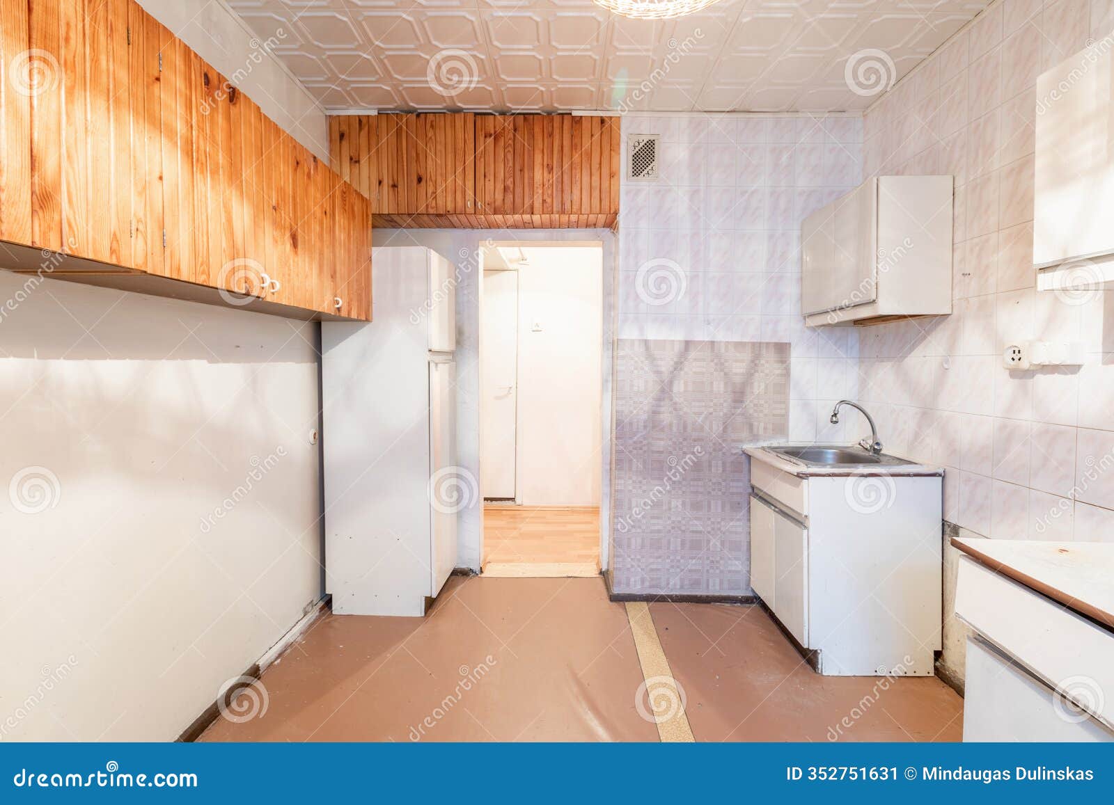 Old Kitchen Interior with White Cabinets and Brightly Lit Space. Old ...