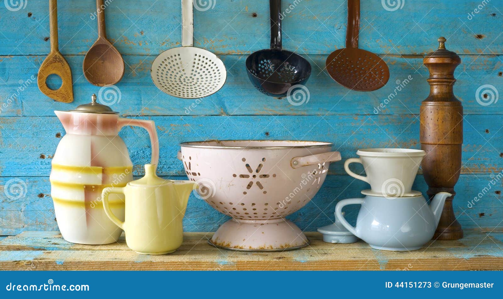 Old kitchen utensils stock image. Image of object, skimmer - 44151273