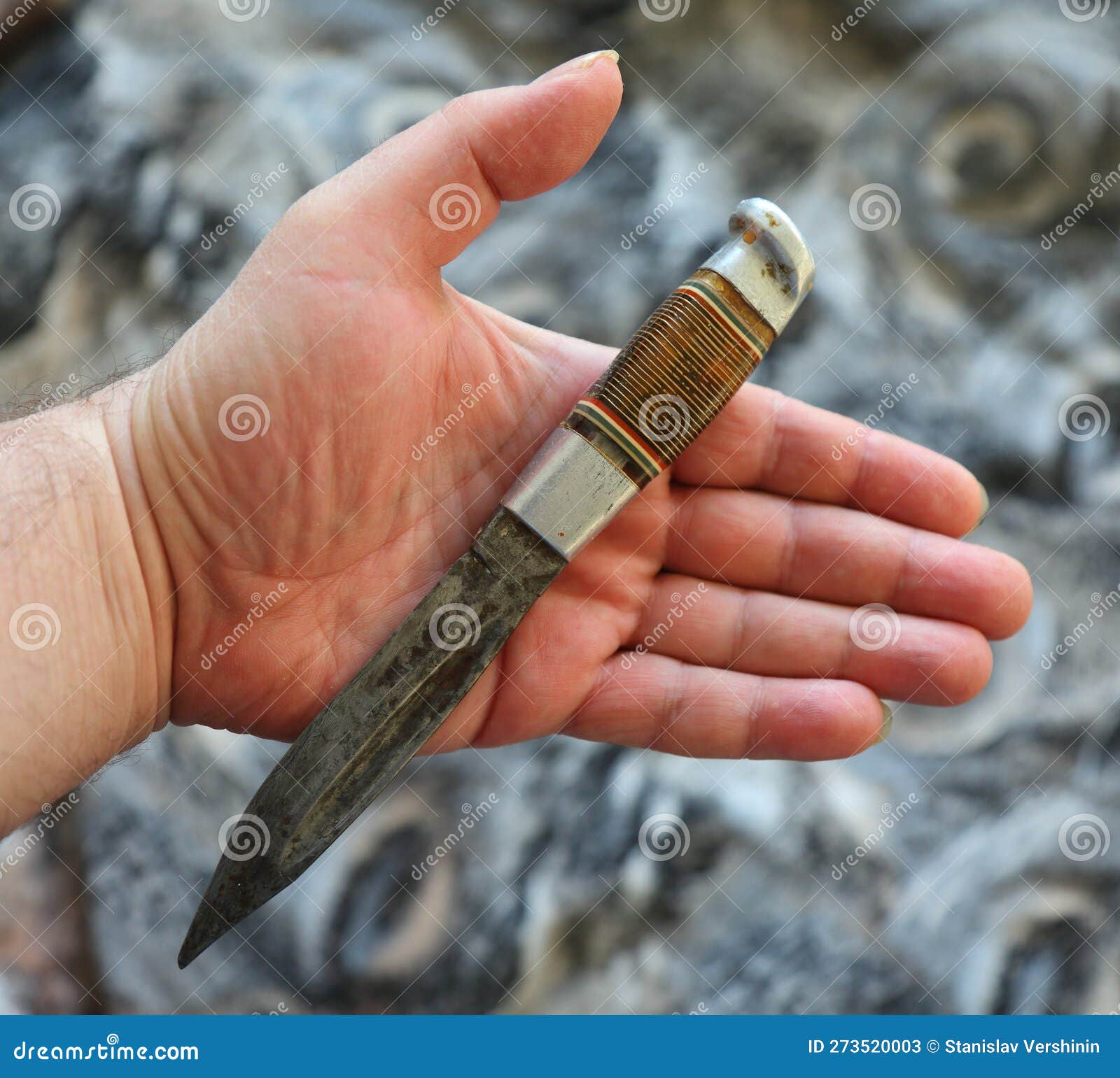 Old Knife Lies in the Palm of Your Hand Stock Image - Image of palm ...