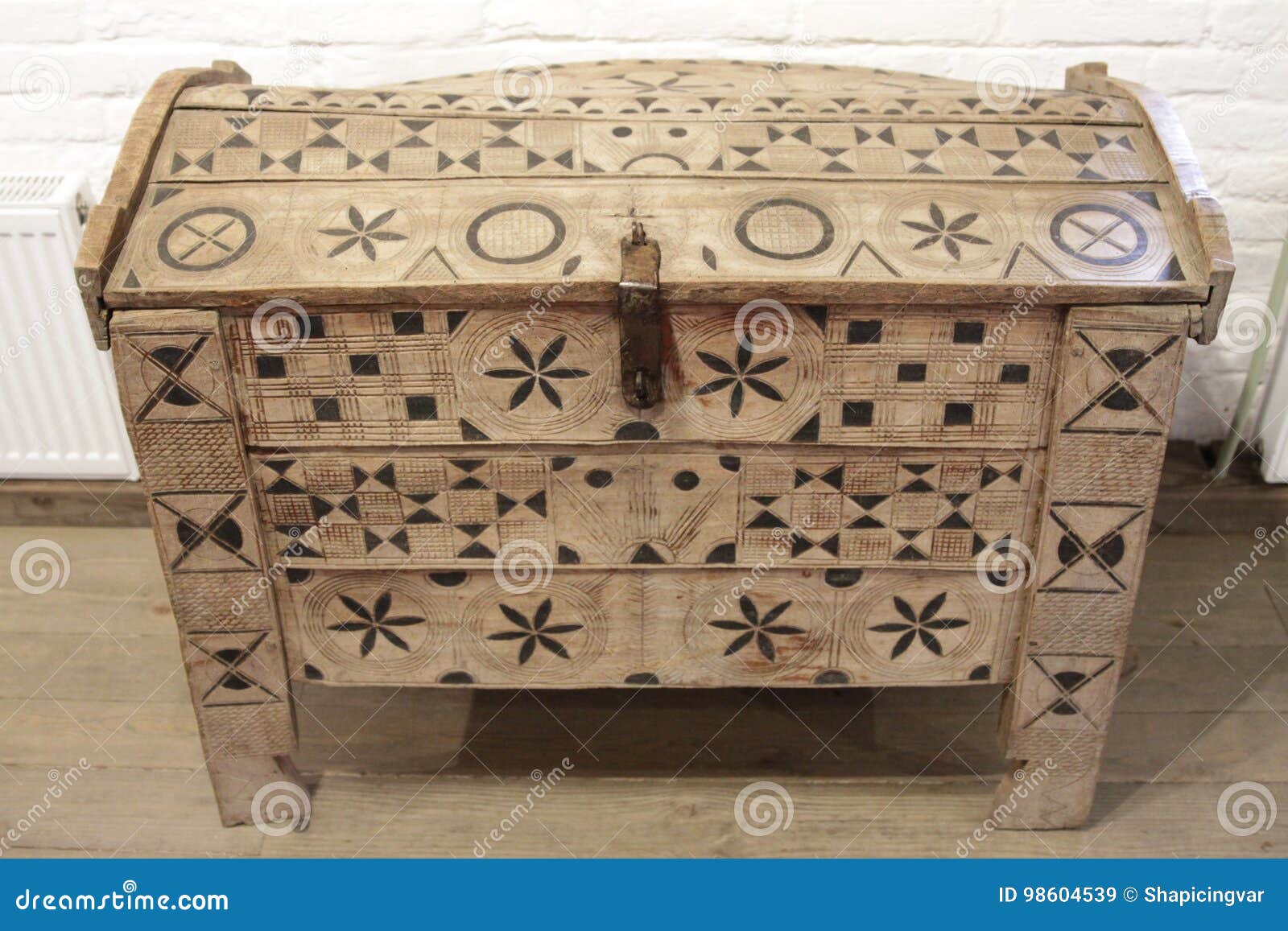 Old Lacquered Chest with Lock, Slightly Damaged. Isolated with Clipping ...