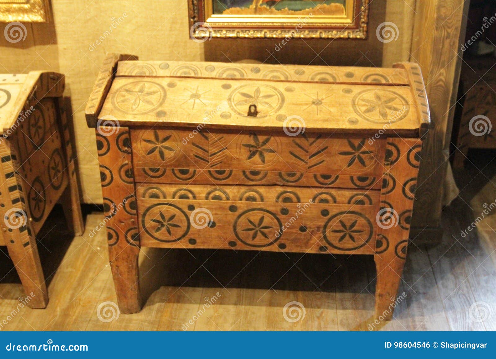 Old Lacquered Chest with Lock, Slightly Damaged. Isolated with Clipping ...