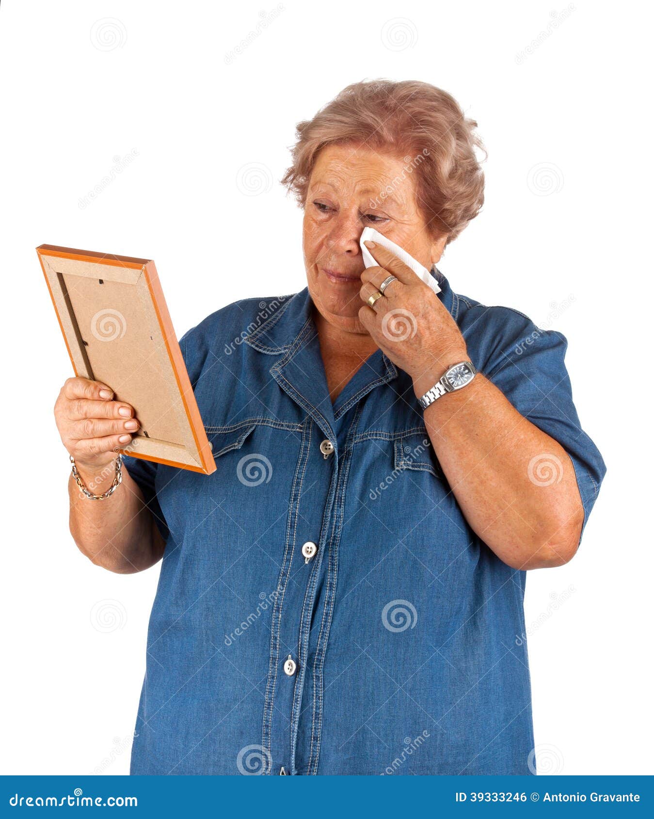 Old Lady Crying Watching a Blank Photo Frame Stock Photo - Image of ...