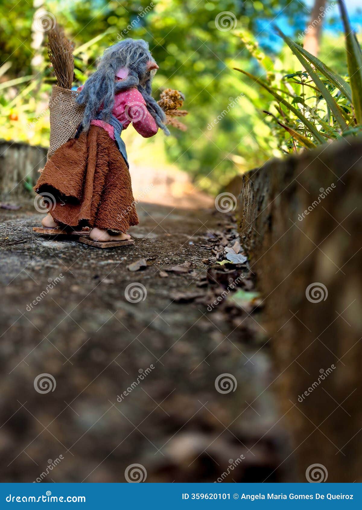 Old Lady Elf Walking among the Garden on the Cement Path. Stock Image ...