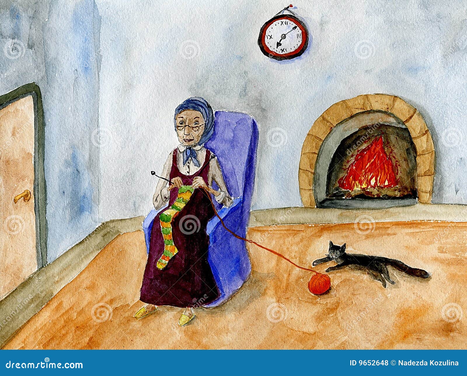 Old lady knitting stock illustration. Illustration of lifestyle - 9652648