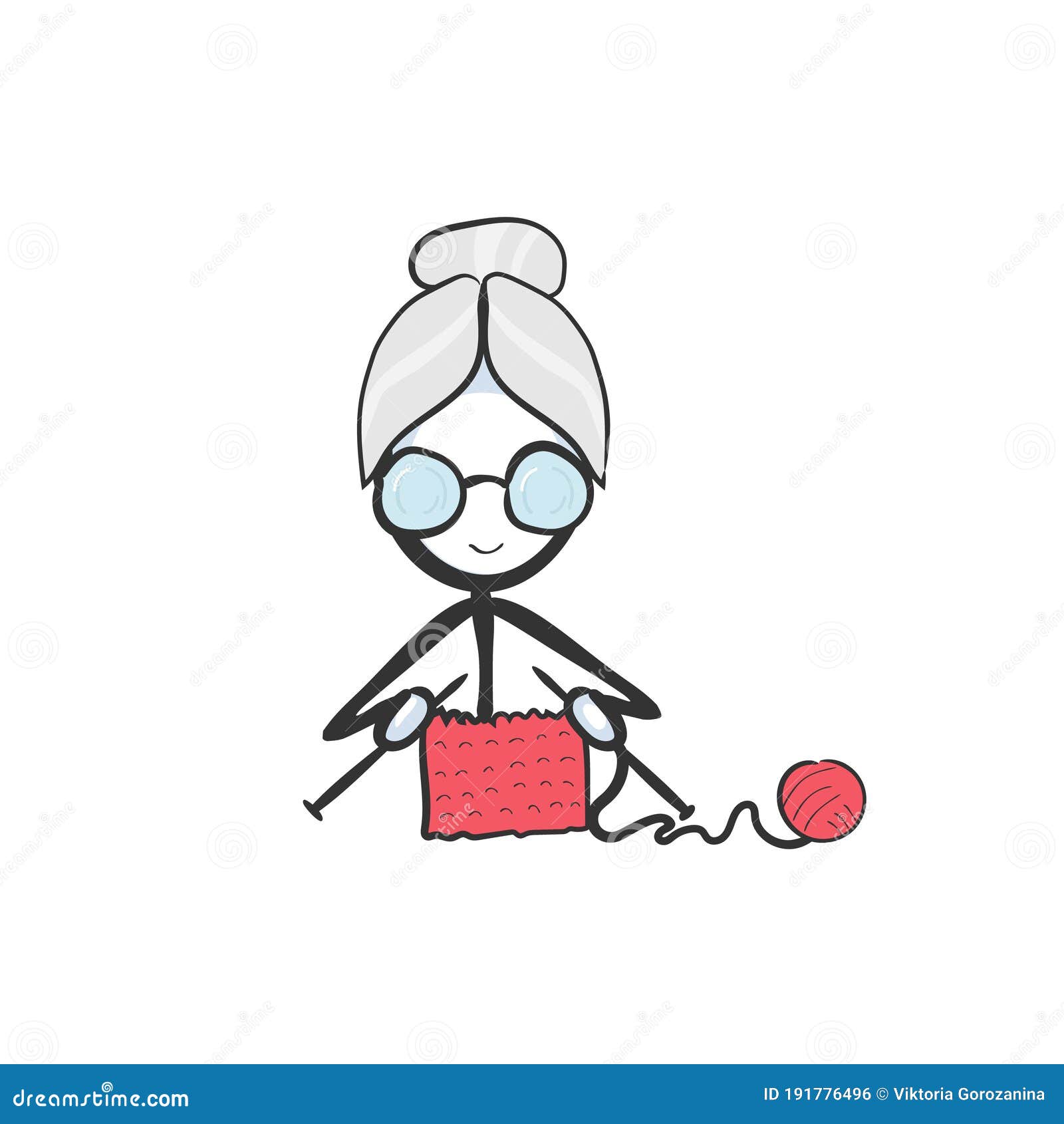 Old Lady Knitting Vector Simple Granny Wool Knit Stickman No Face