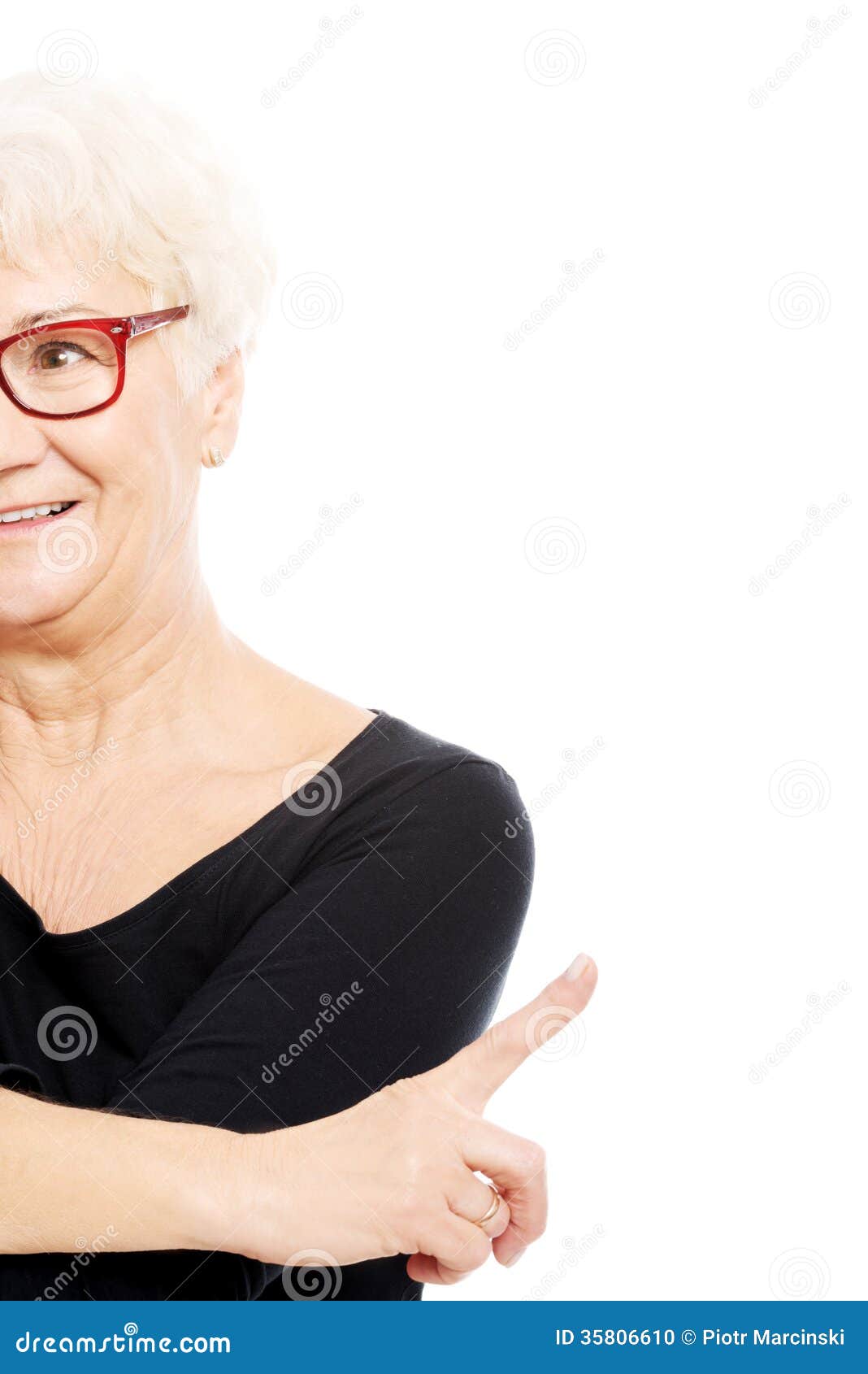 An Old Lady Pointing on Copy Space. Cut Out Stock Photo - Image of ...