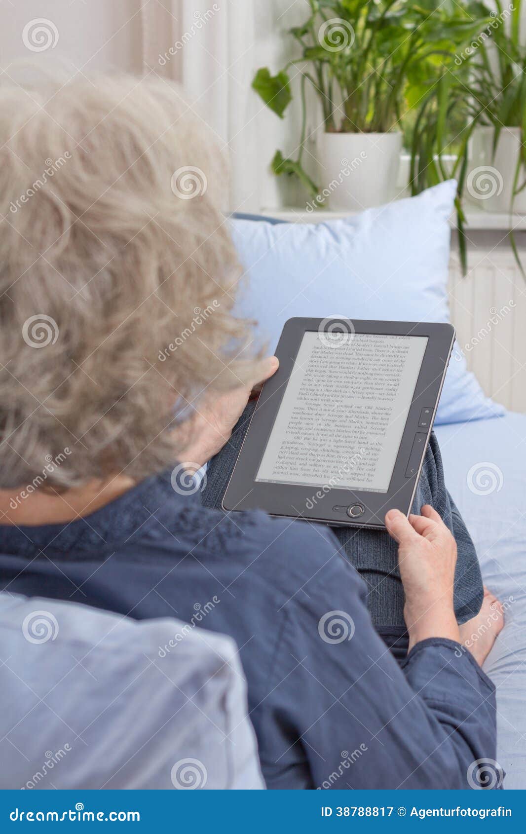 Old Lady Reading Digital Book Stock Image - Image of person, hair: 38788817