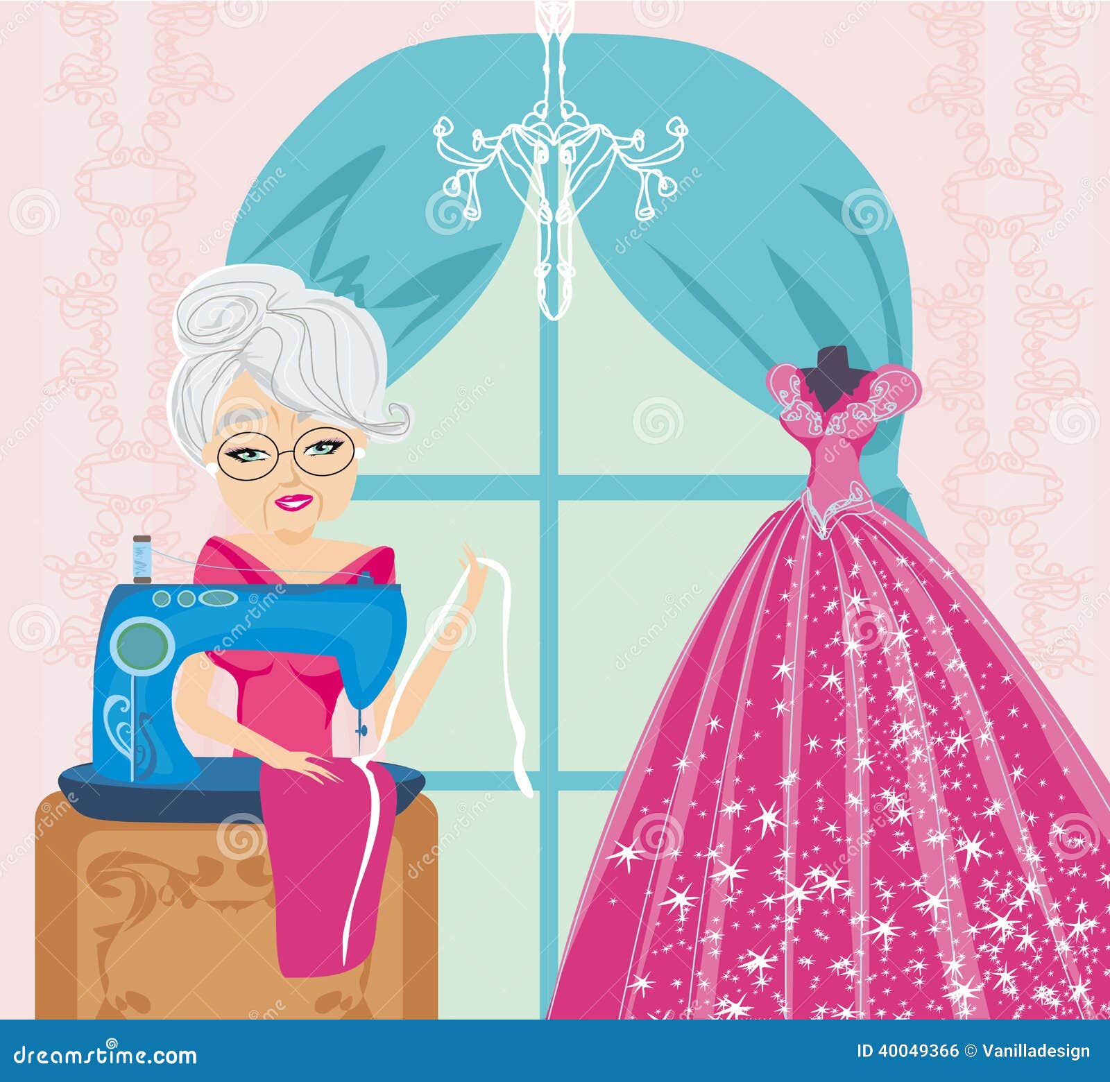 Old Lady with Sewing Machine Stock Vector - Illustration of activity ...