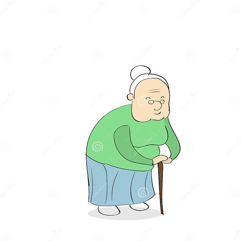Old Lady with Stick Walking Stock Vector - Illustration of grand, media ...