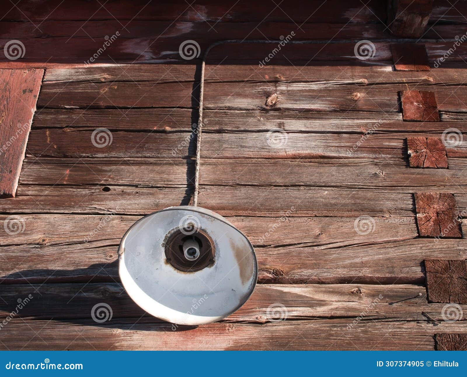 Old Lamp without Bulb on Wooden Log Wall Exterior Stock Image - Image ...