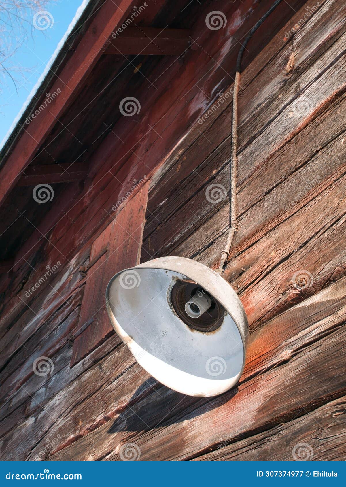 Old Lamp without Bulb on Wooden Log Wall Exterior Stock Image - Image ...