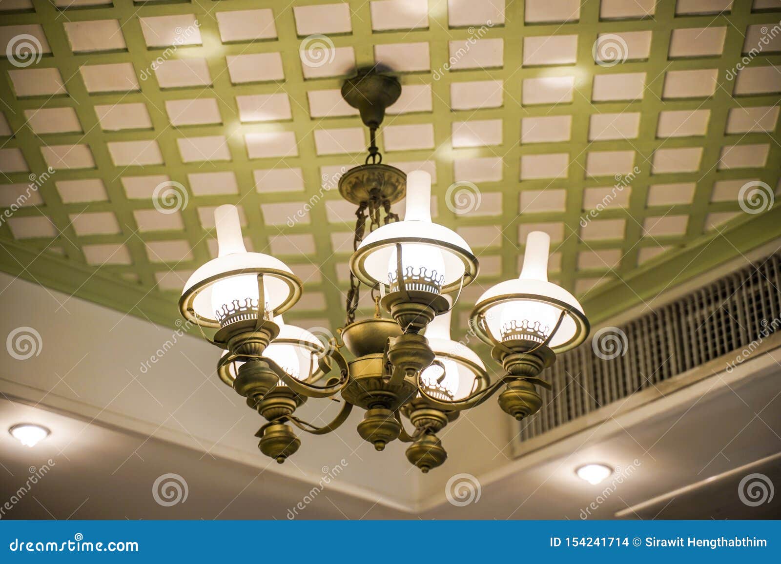Old Lamps with Glass Structure on Ceiling in Ballroom Stock Photo ...