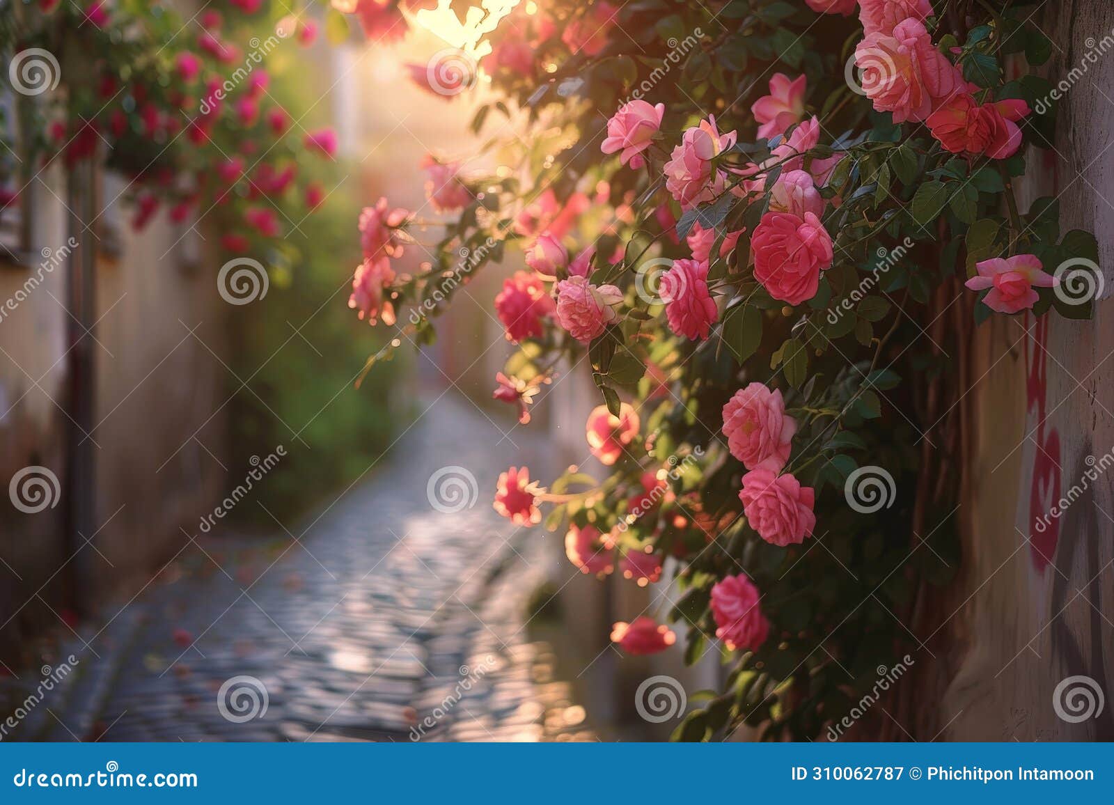 An Old Lane in the Old Town, Lined with Pink and Crimson Roses.ai ...