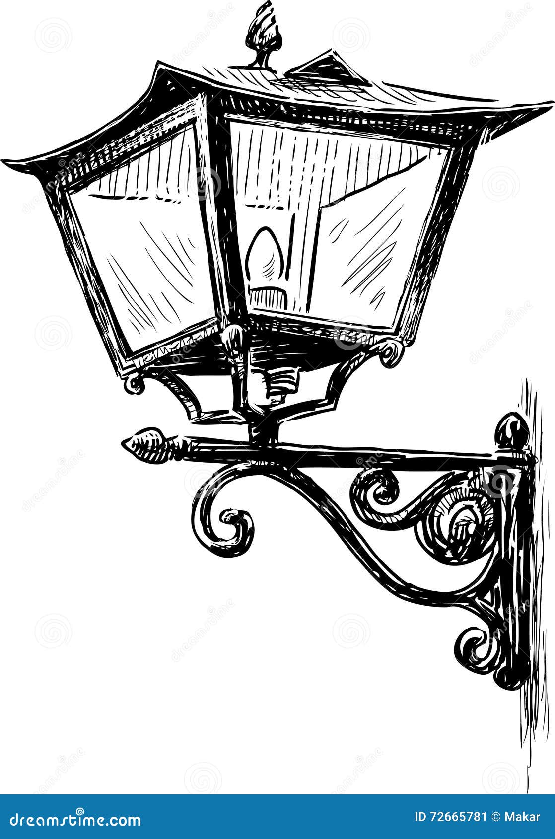 Old lantern stock vector. Illustration of drawn, hand - 72665781