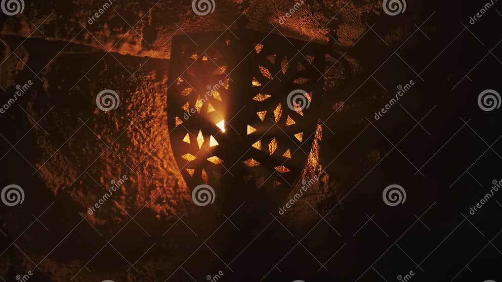 Old Lantern with Warm Light Rays in of Old Castle Stock Image - Image ...