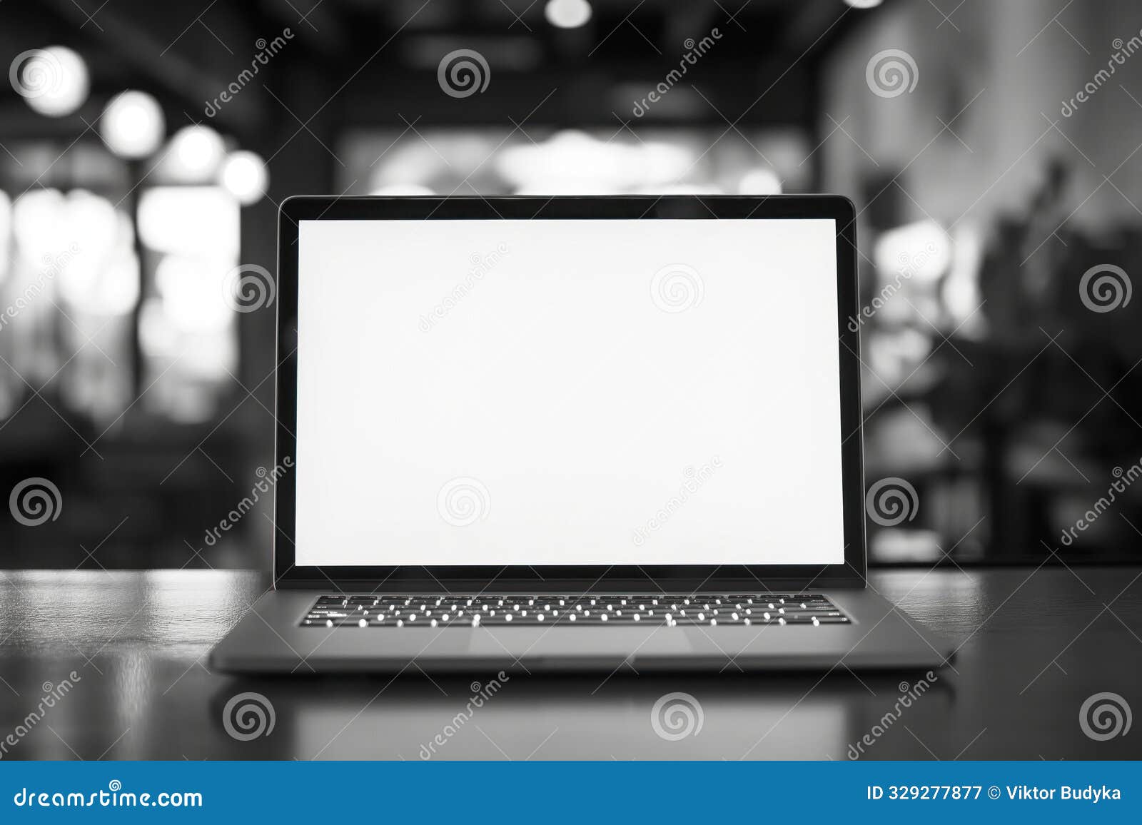 Laptop on Wooden Desk with Blank Screen. Simple Office Setup with ...