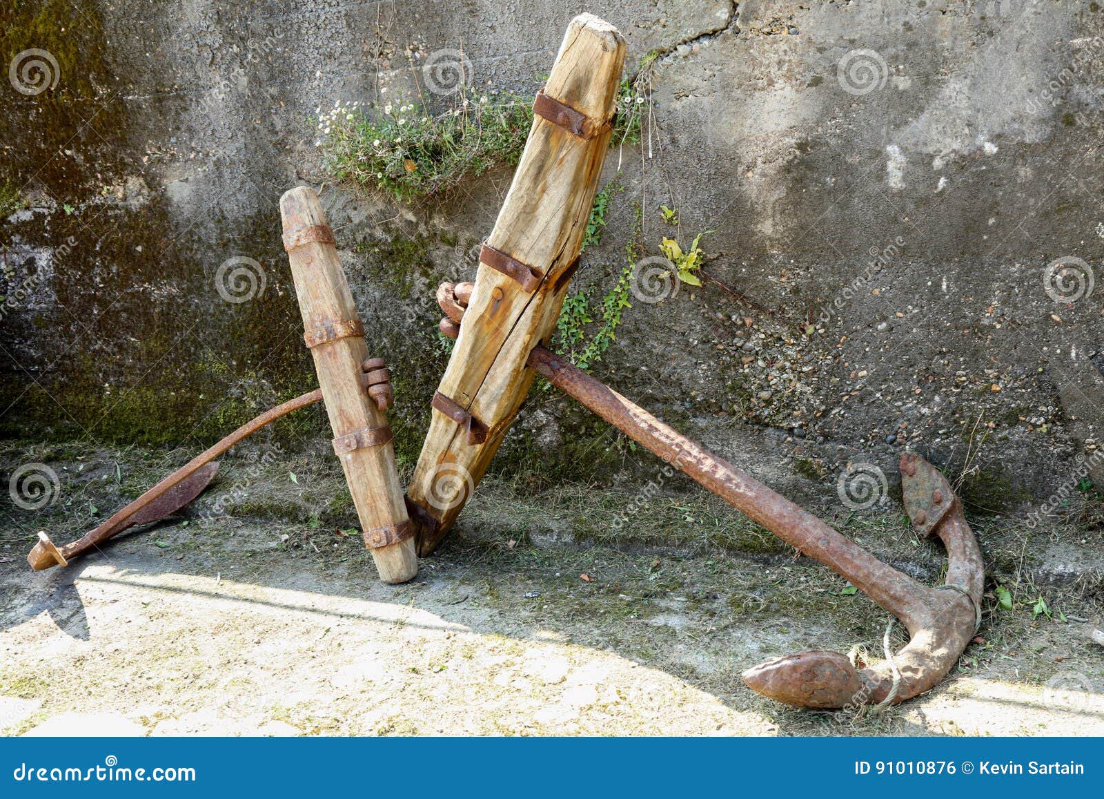 Old Large Sailing Ship Anchor Stock Photo - Image of mounted, sailors ...