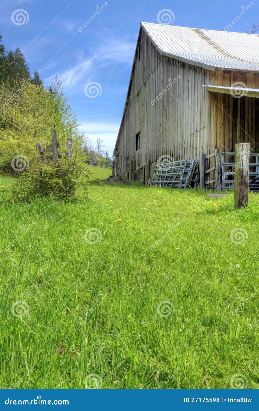 Old Large Shed with Green Spring Landscape. Stock Photo - Image of ...