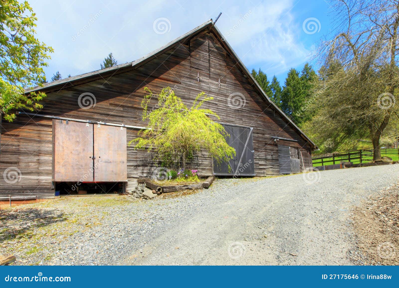 Old Large Shed with Green Spring Landscape. Stock Photo - Image of real ...