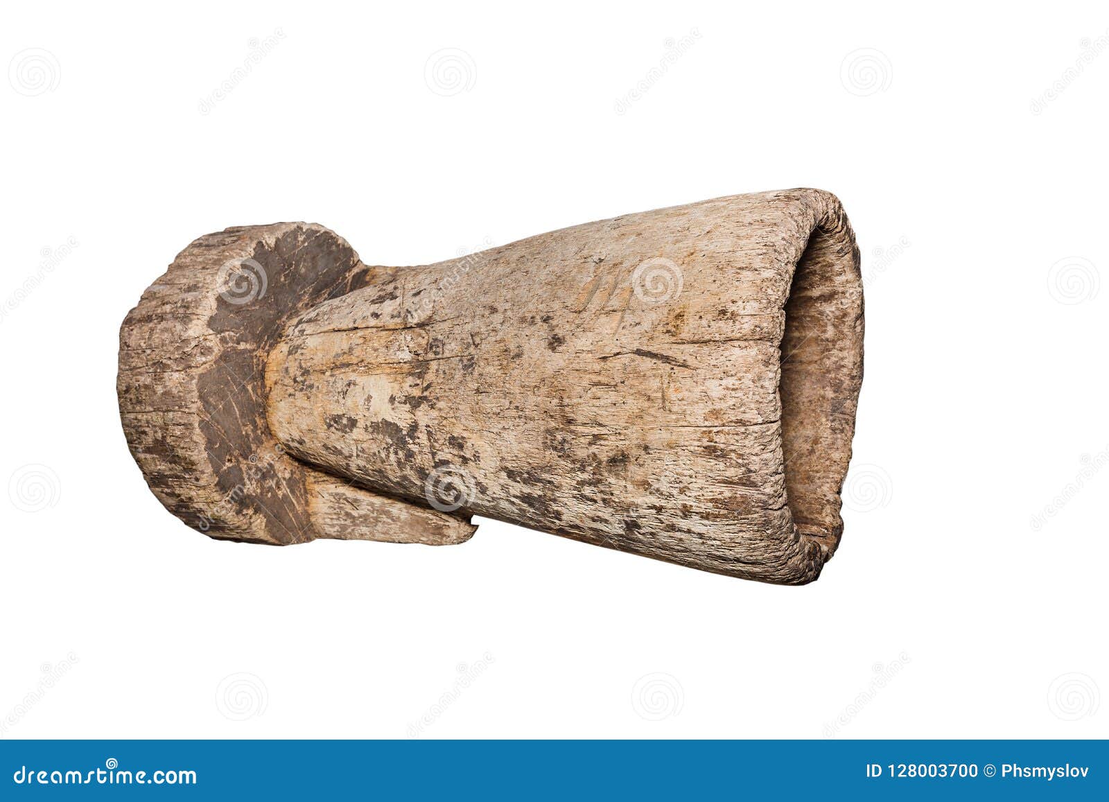 Old Large Wood Mortar for Pounding, Isolated on White Background Stock ...